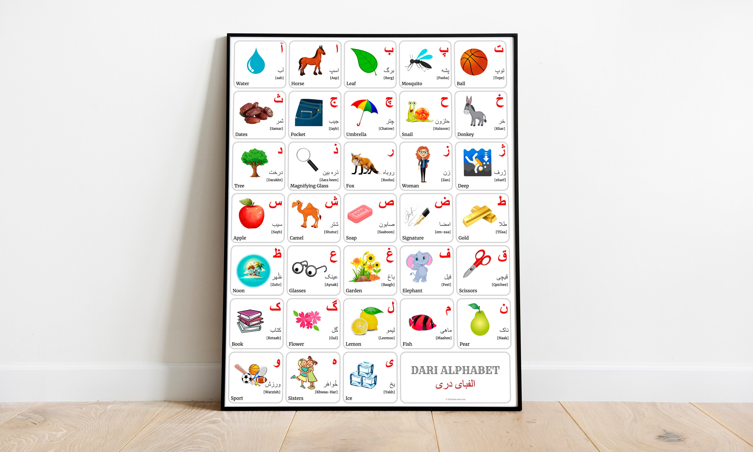 DARI Alphabet CHART With Words and English Translations Printable Art ...