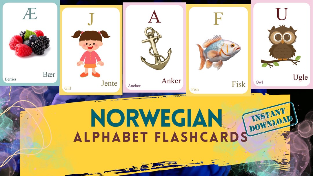 NORWEGIAN Alphabet FLASHCARD With Picture, Learning Norwegian ...