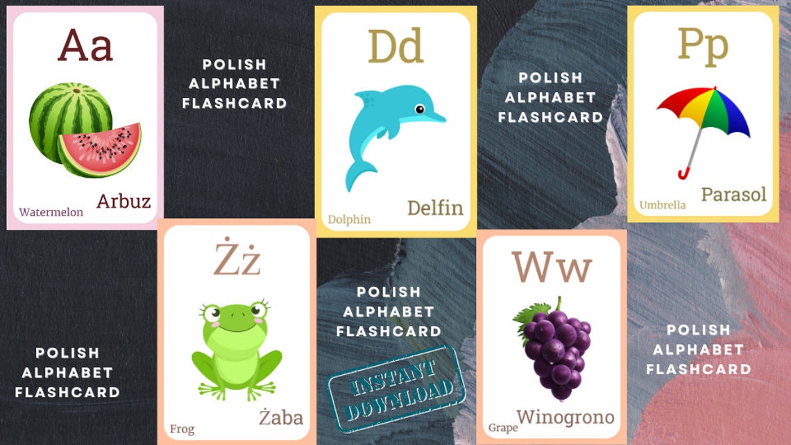 Polish Alphabet Flashcards With Pictures (digital Download) - Etsy