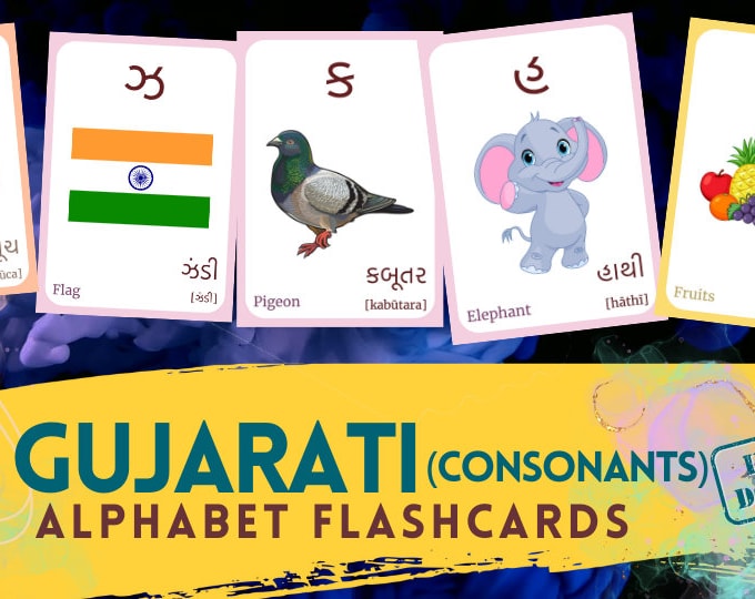 Gujarati Alphabet Flashcards With Pictures, Language Learning (digital ...