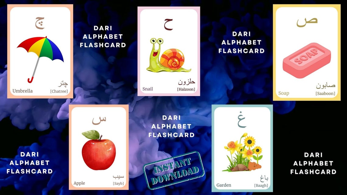DARI Alphabet FLASHCARD With Picture, Learning Dari, Dari Letter Flashcard, Dari Language, Pdf ...