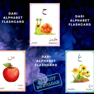 DARI Alphabet FLASHCARD With Picture, Learning Dari, Dari Letter ...