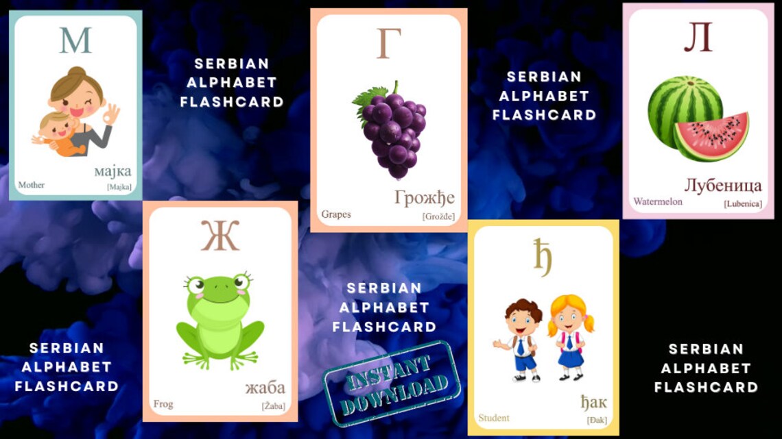 SERBIAN Alphabet FLASHCARD With Picture, Learning Serbian, Serbian ...