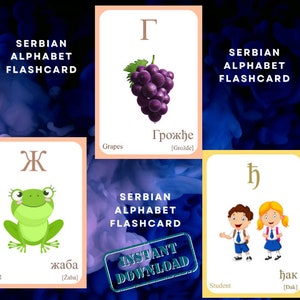 SERBIAN Alphabet FLASHCARD With Picture, Learning Serbian, Serbian ...