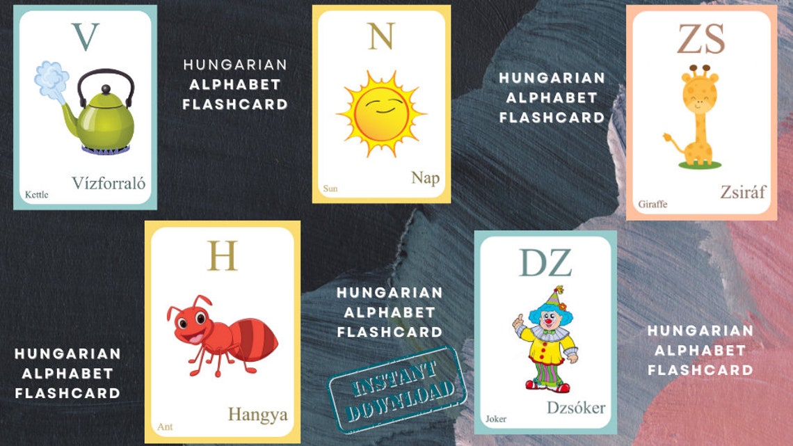 HUNGARIAN Alphabet FLASHCARD With Picture, Learning Hungarian ...