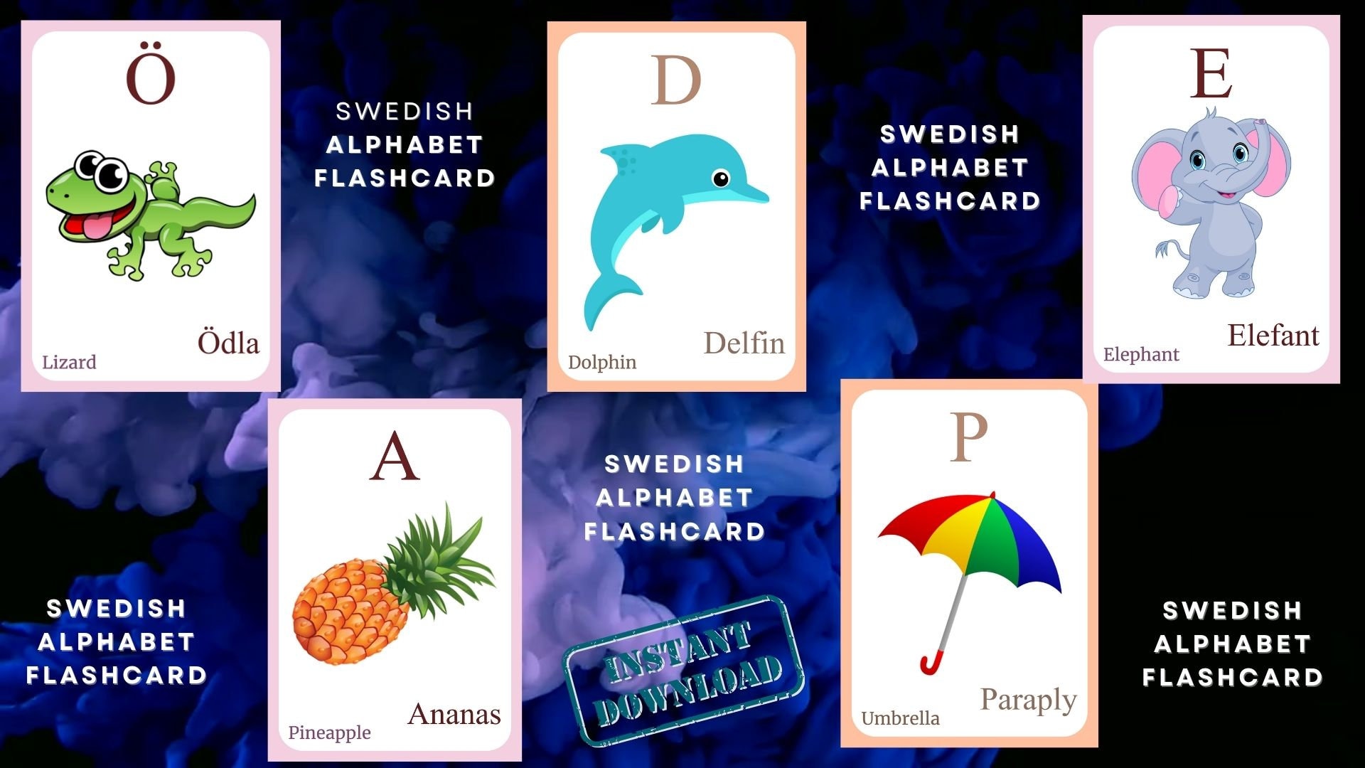 SWEDISH Alphabet FLASHCARD With Picture, Learning SWEDISH, Swedish ...