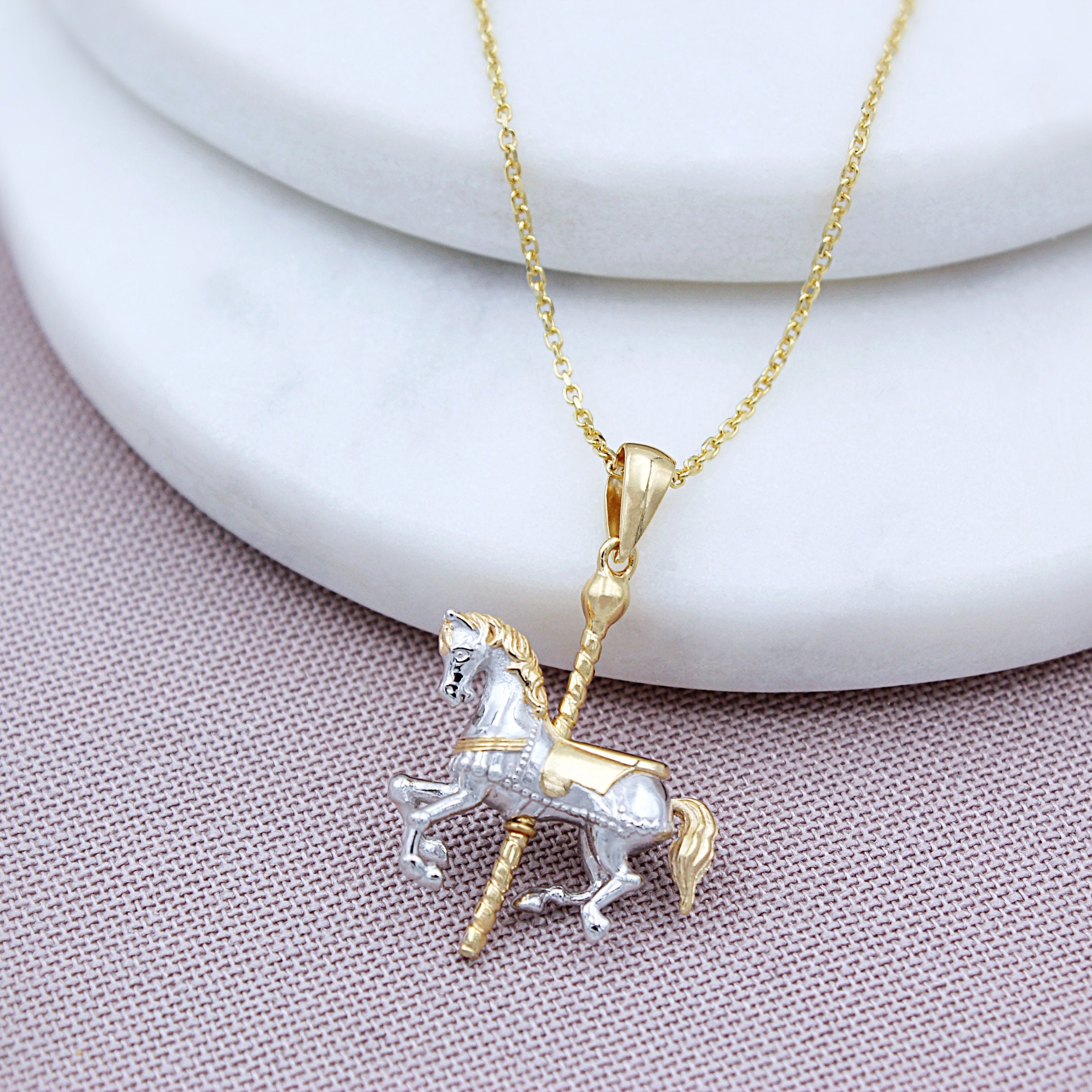 Sterling Silver & Gold Carousel Horse Necklace | Etsy
