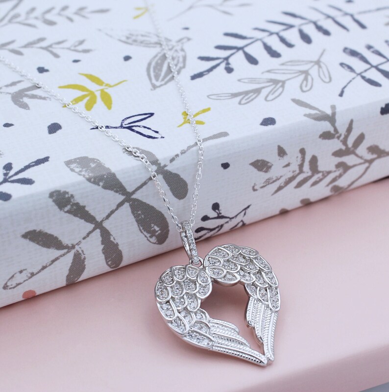 Silver Angel Wing Necklace Set With Cubic Zirconia - Etsy