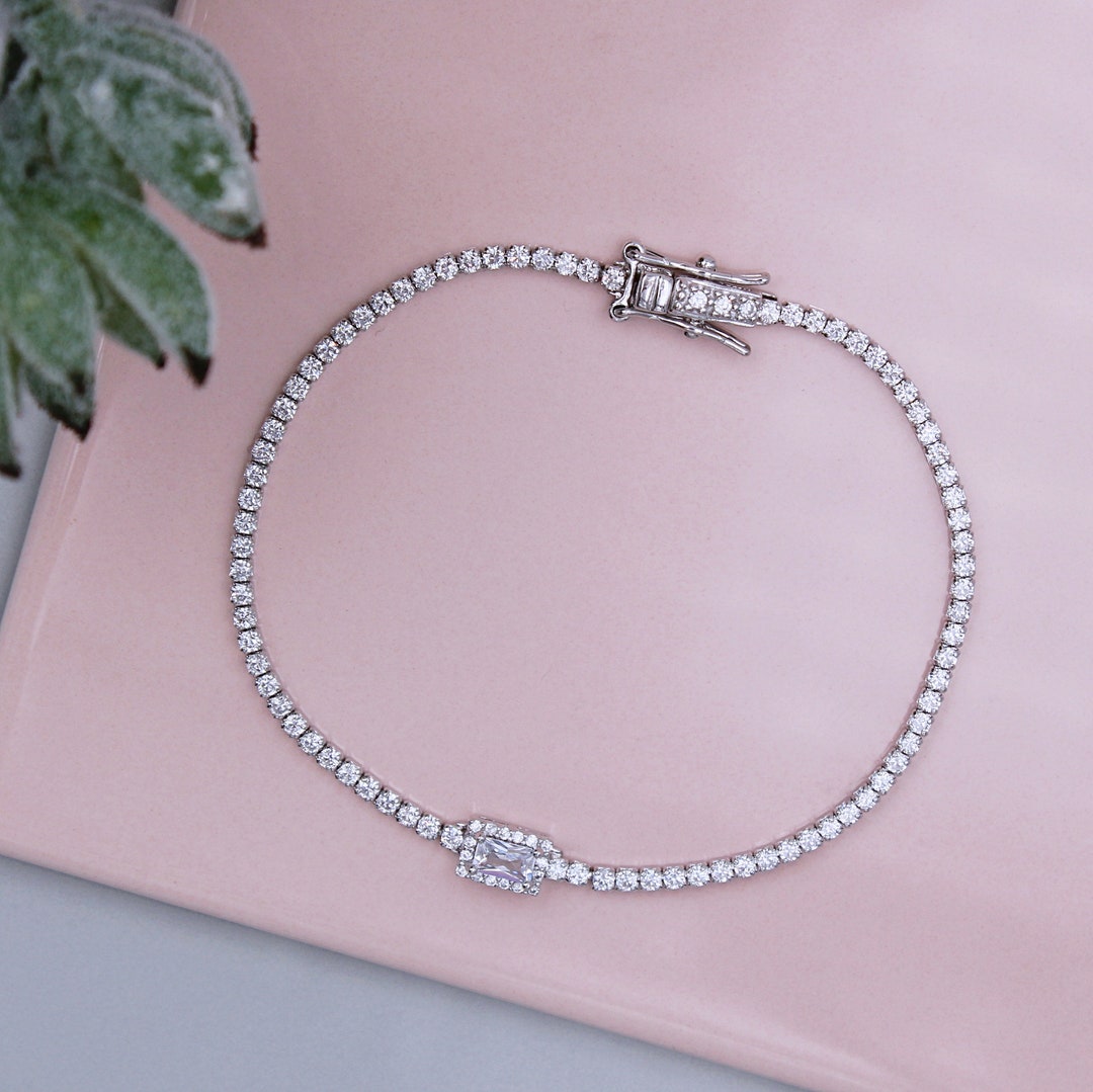 Silver Stone Set Sparkling Tennis Bracelet - Etsy