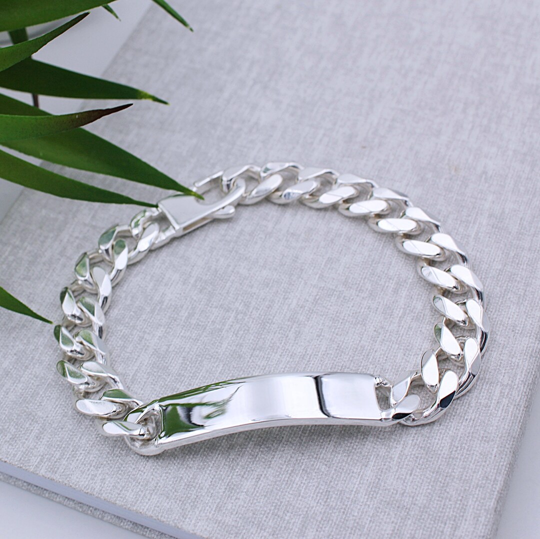 Sterling Silver Solid Heavy Mens Identity Curb Bracelet - Etsy
