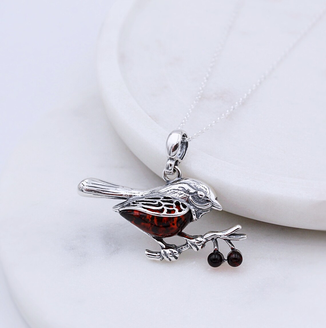 Robin Necklace in Solid Sterling Silver Set With Amber - Etsy