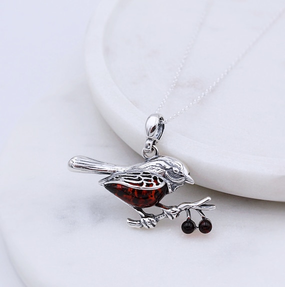 Robin Necklace in Solid Sterling Silver Set With Amber - Etsy