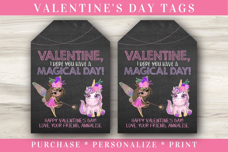 Editable Valentine's Day Gift Tag Black Fairy Unicorn - Etsy