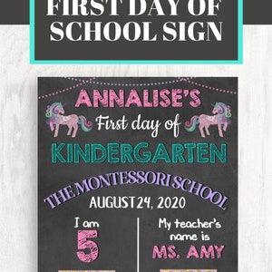 Unicorn First Day of School Sign Printable Girl Back to - Etsy