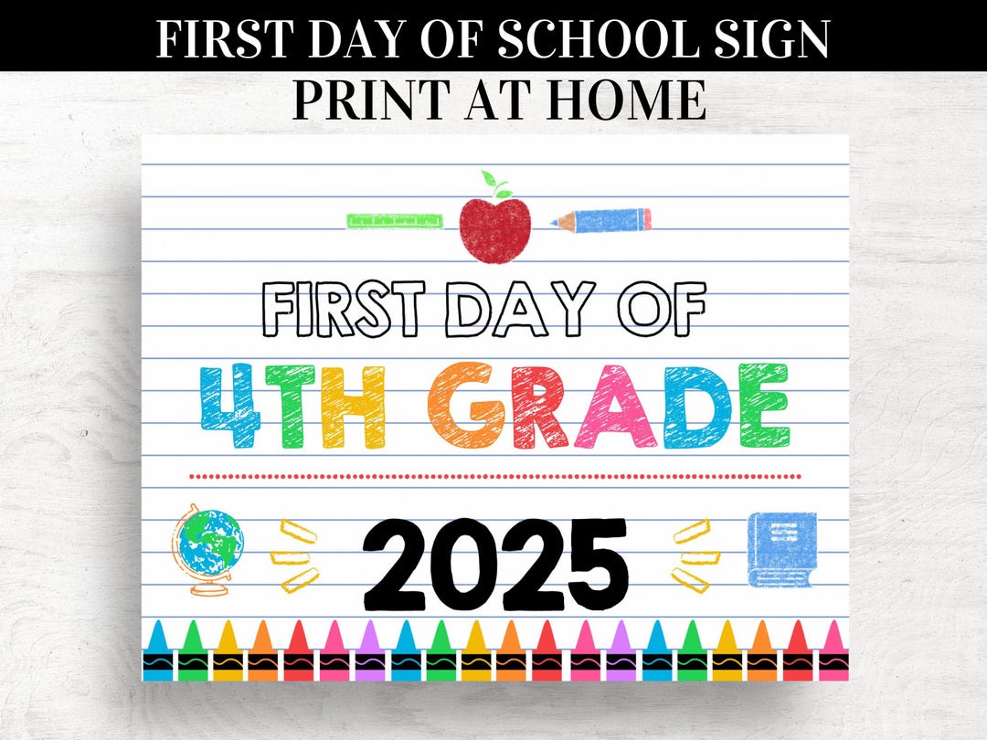 First Day of 4th Grade Sign 2025: Chalkboard Photo Prop (digital ...