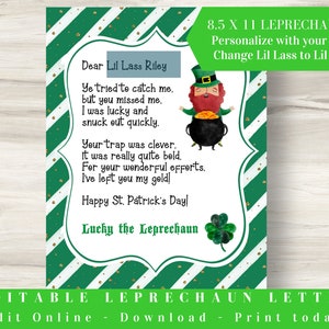 Editable Letter for Leprechaun Trap Kit, Personalized Leprechaun Letter ...