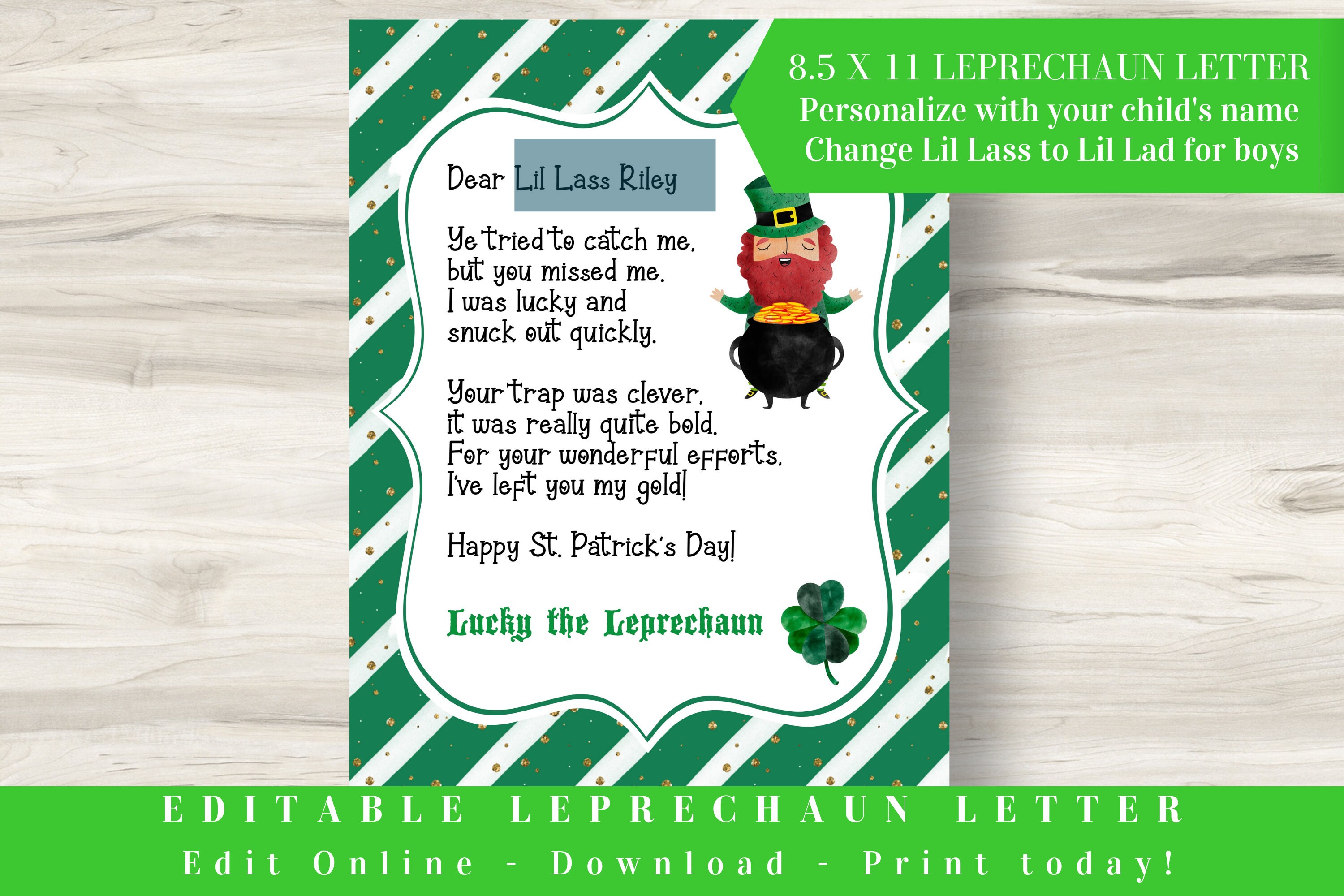 Editable Letter for Leprechaun Trap Kit Personalized | Etsy