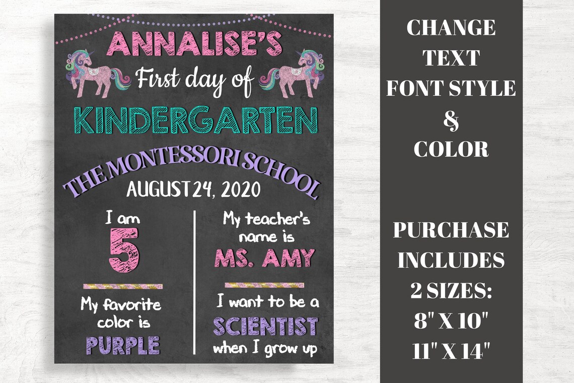 Unicorn First Day Of School Sign Printable Girl Back to | Etsy