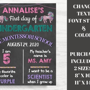 Unicorn First Day of School Sign Printable Girl Back to - Etsy