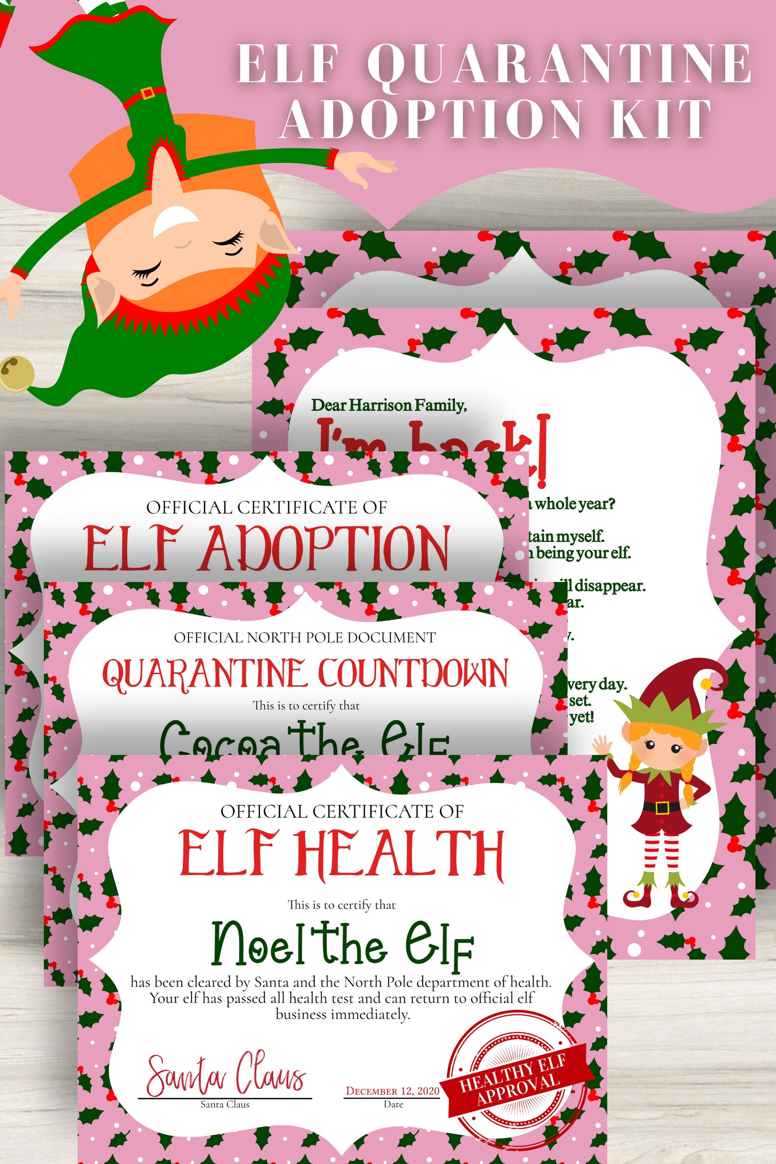 Printable Elf Quarantine Kit, Elf Adoption Certificate, Girl Elf ...