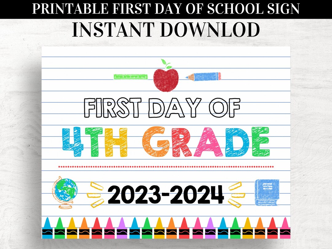 Printable First Day of 4th Grade Sign Lined Paper Back to - Etsy