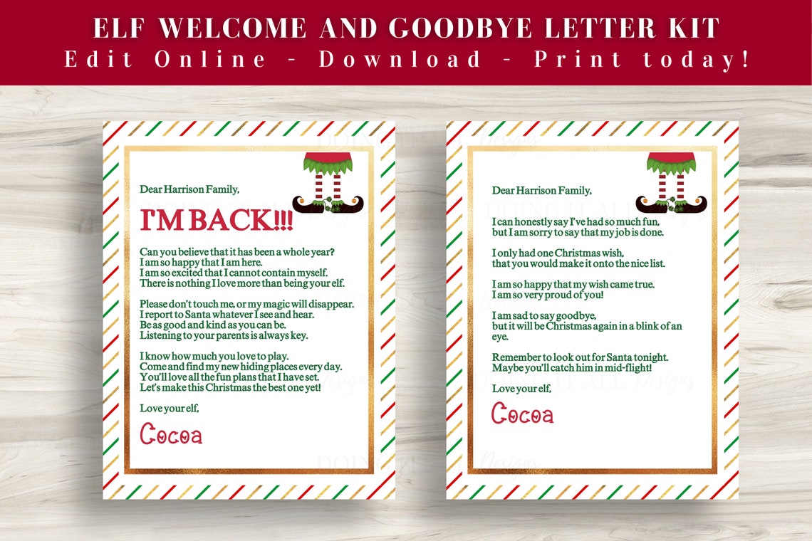 Elf Welcome and Goodbye Letter Kit Elf Im Back Letter Elf | Etsy