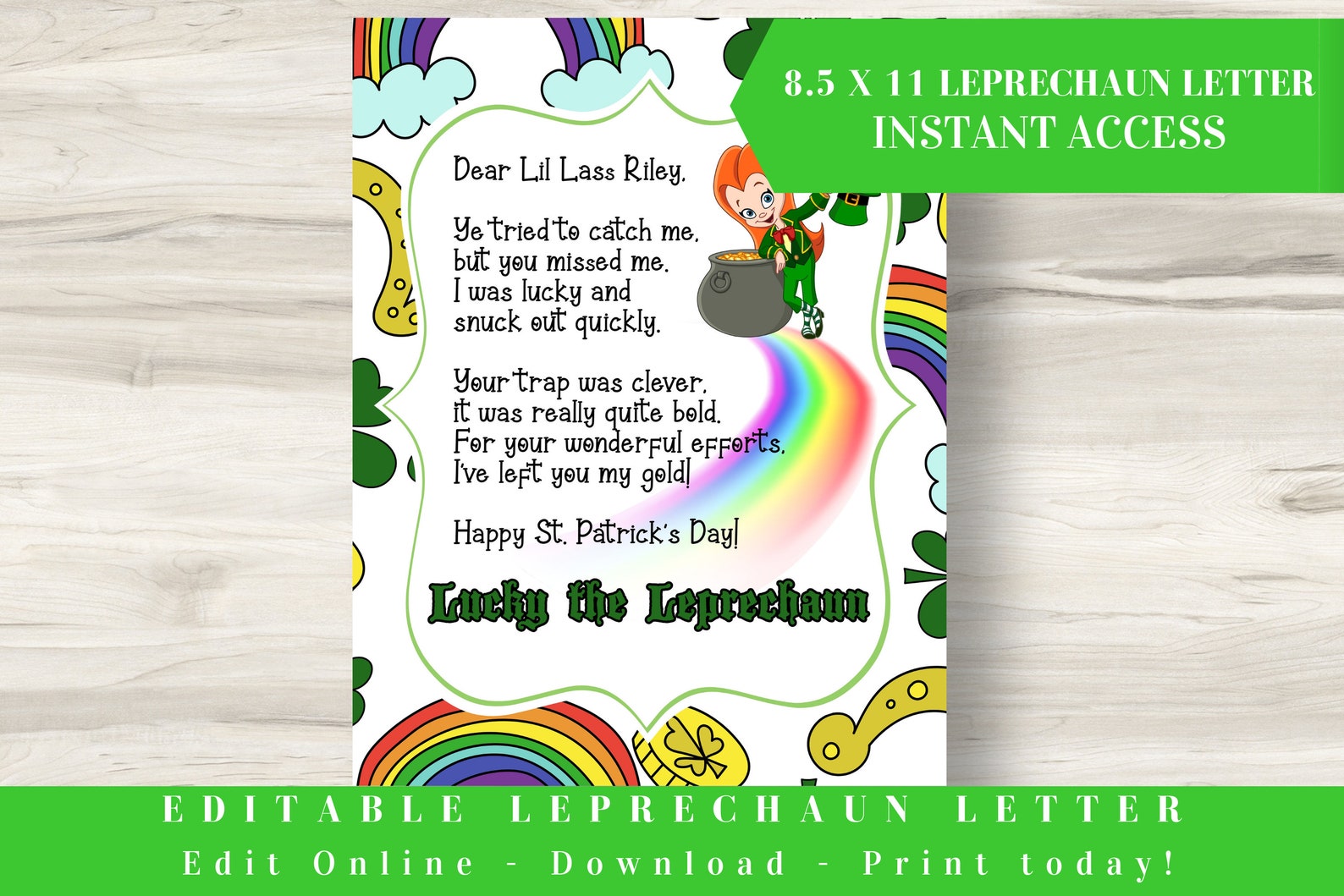 Editable Letter for Leprechaun Trap Kit Personalized - Etsy