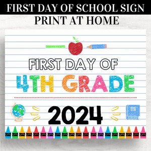 Printable First Day of 4th Grade Sign 2024, Back to School Poster ...