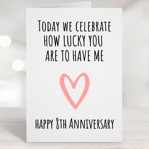 Printable Anniversary Card, 8th Anniversary Card, Eight Year ...