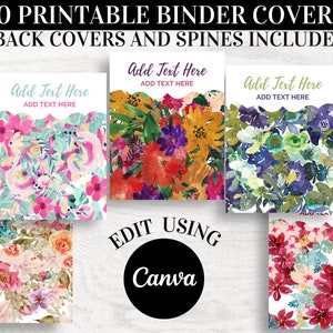 Floral Binder Cover Printable, Editable Binder Cover Template, Canva ...
