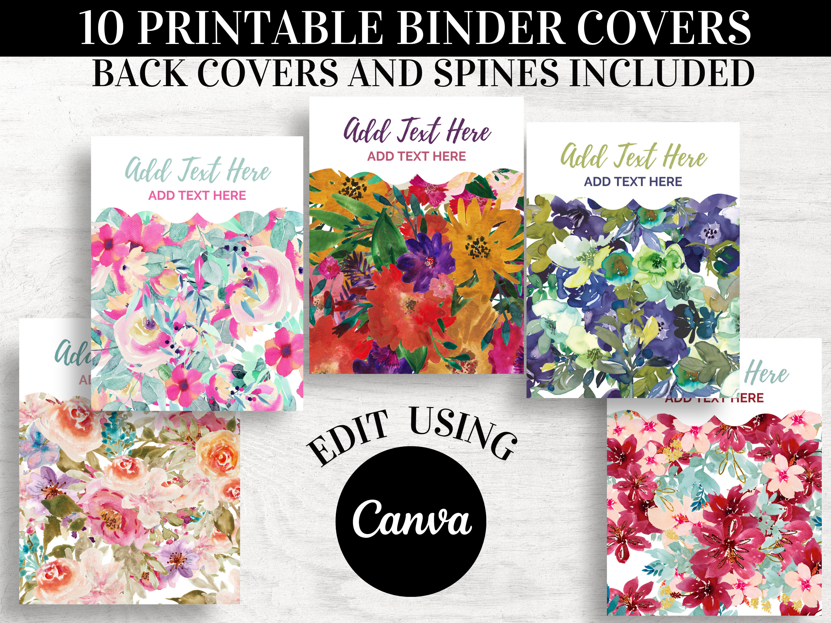 Floral Binder Cover Printable, Editable Binder Cover Template, Canva ...