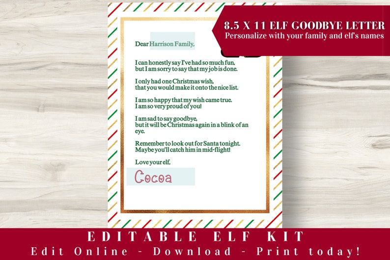 Elf Welcome and Goodbye Letter Kit Elf Im Back Letter Elf - Etsy