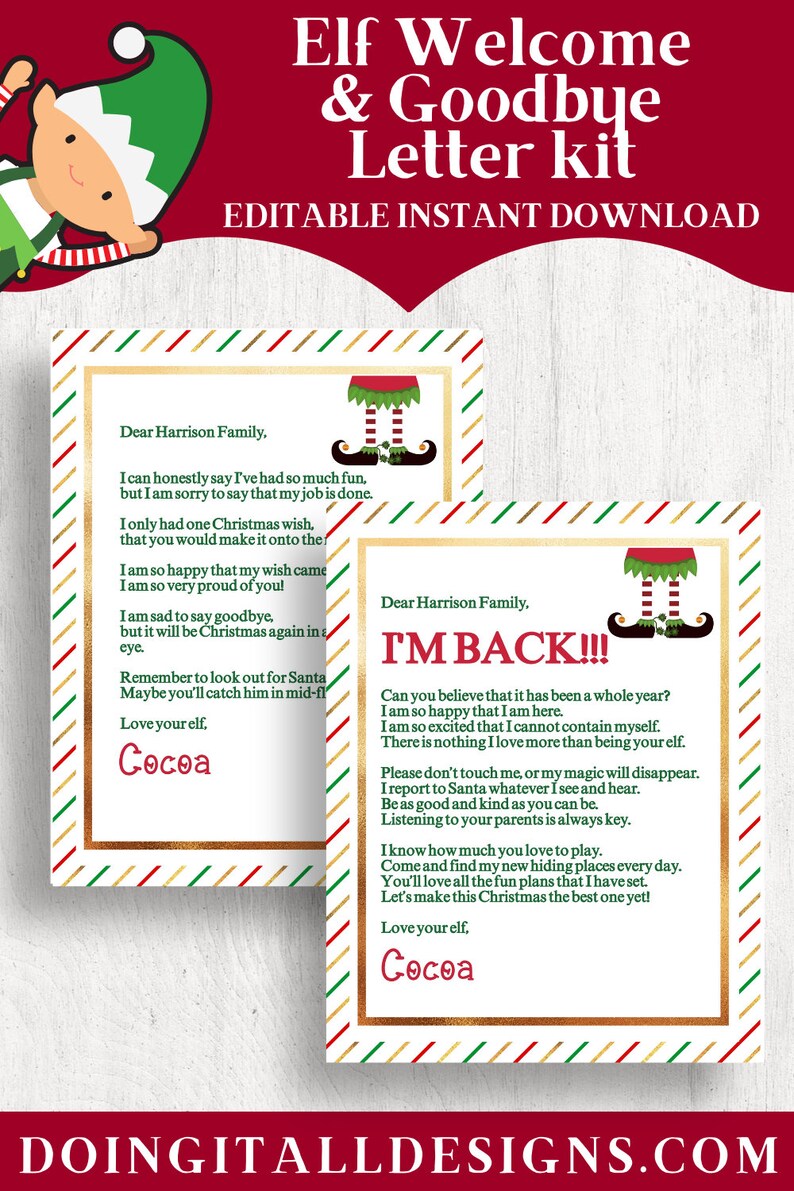 Elf Welcome and Goodbye Letter Kit Elf Im Back Letter Elf - Etsy