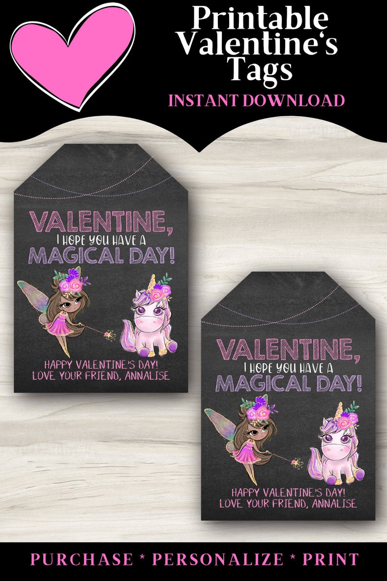 Editable Valentine's Day Gift Tag Black Fairy Unicorn - Etsy