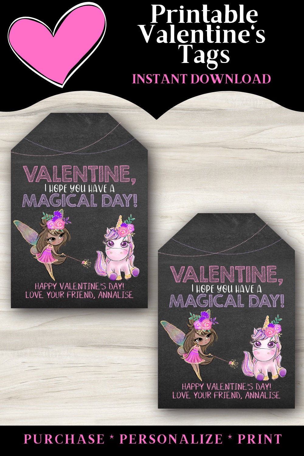 Editable Valentine's Day Gift Tag Black Fairy Unicorn - Etsy
