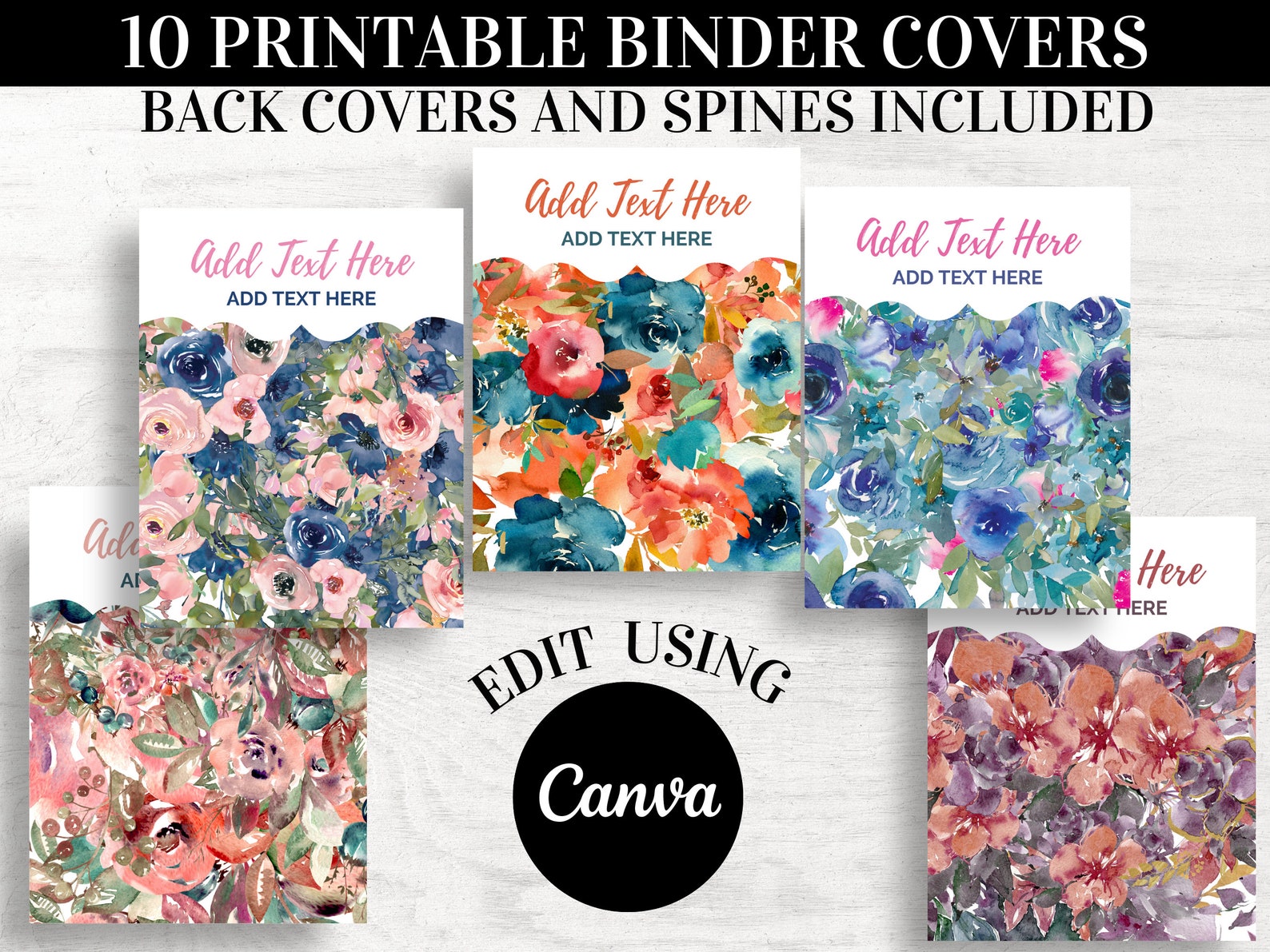 Floral Binder Cover Printable, Editable Binder Cover Template, Canva ...