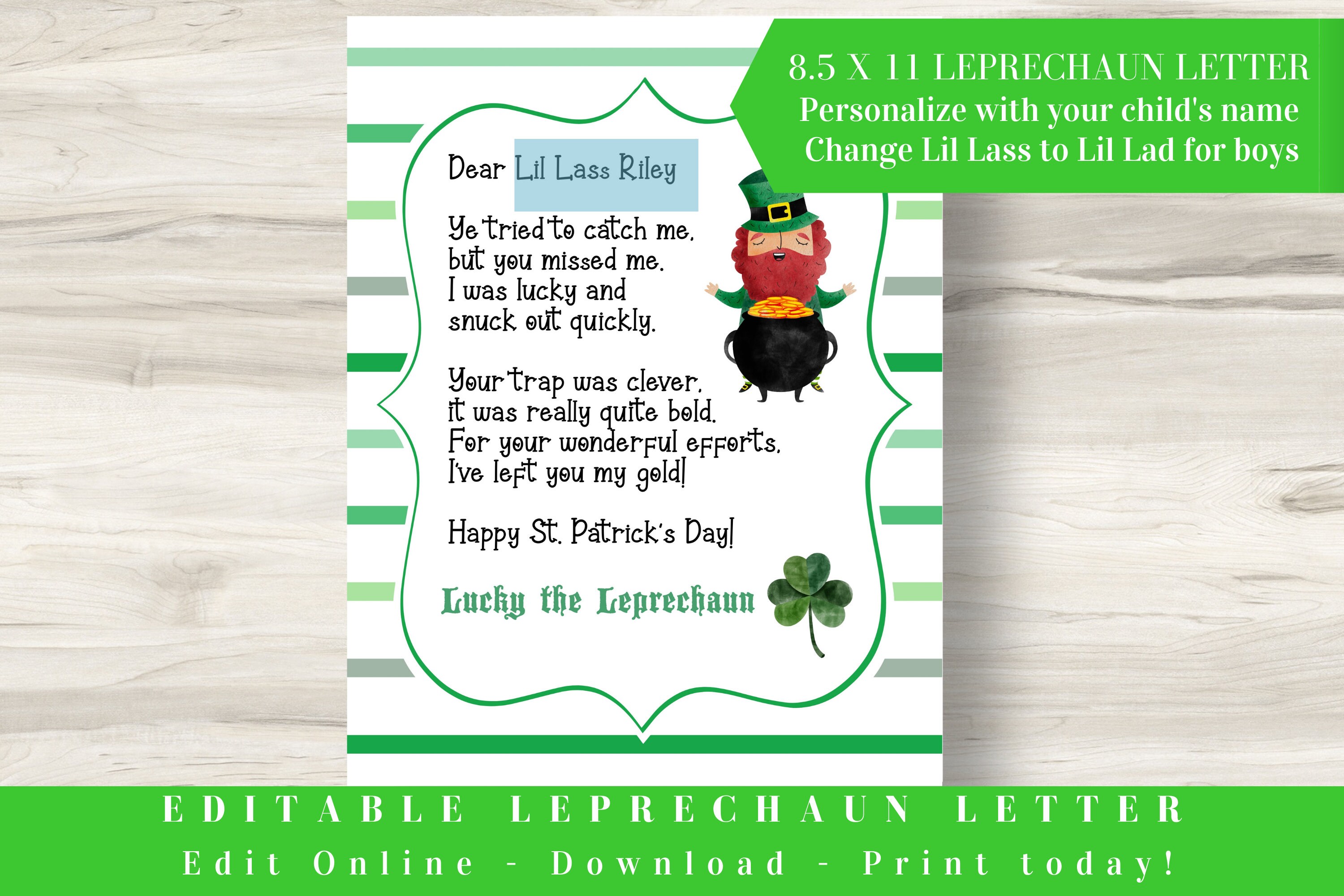 Editable Letter for Leprechaun Trap Kit Personalized | Etsy