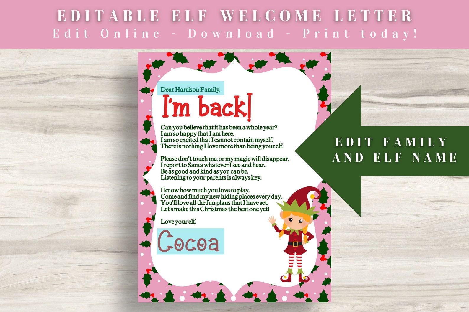Printable Elf Quarantine Kit, Elf Adoption Certificate, Girl Elf ...
