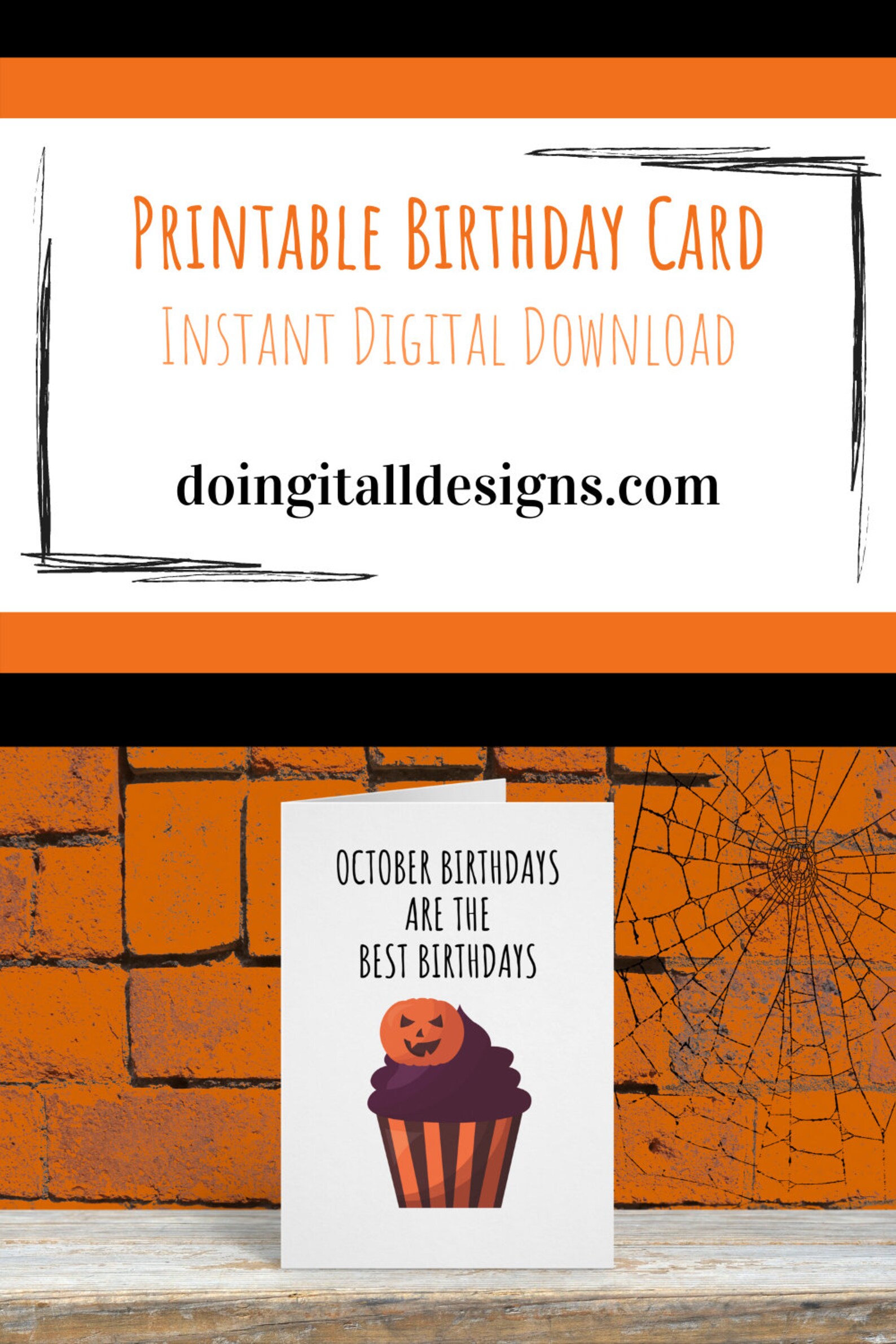 Printable October Birthday Card Halloween Birthday Card | Etsy