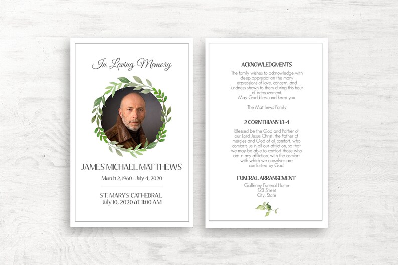 Funeral Program Template for Man Editable Funeral Program - Etsy