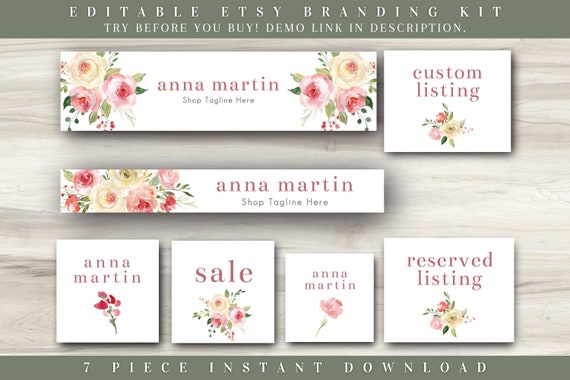 Floral Etsy Banner Set Editable Banner Template Pink Etsy - Etsy