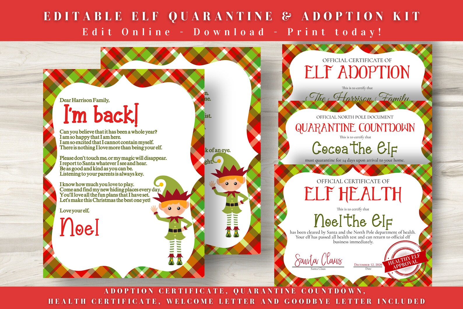 Printable Elf Quarantine Kit, Elf Adoption Certificate, Elf Countdown ...