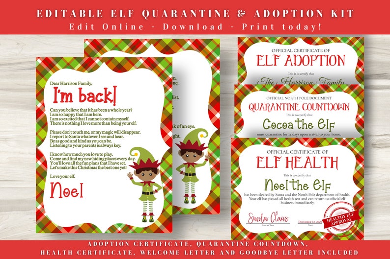 Printable Elf Adoption Certificate, Elf Quarantine, Black Elf Goodbye ...
