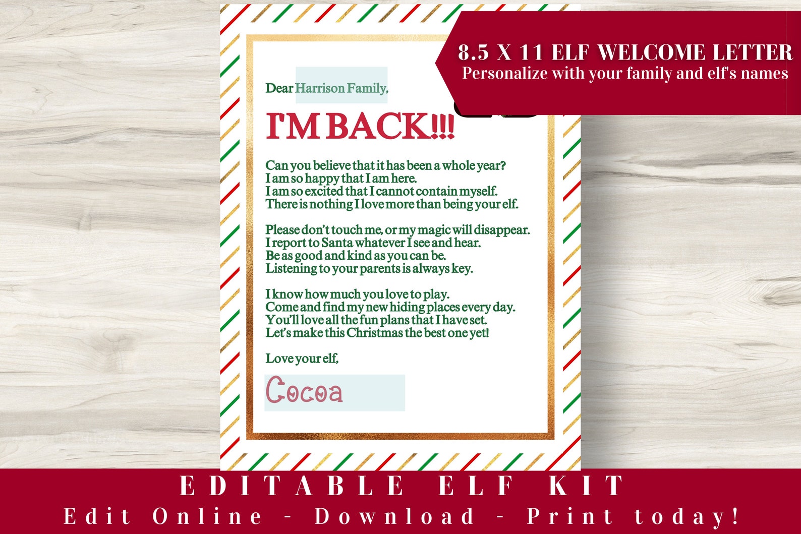 Elf Welcome and Goodbye Letter Kit Elf Im Back Letter Elf | Etsy