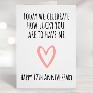 Printable Anniversary Card Twelve Year Anniversary Card 12th | Etsy