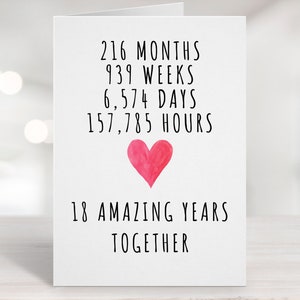 Printable Anniversary Card, 18th Anniversary Card, Eighteenth Year ...