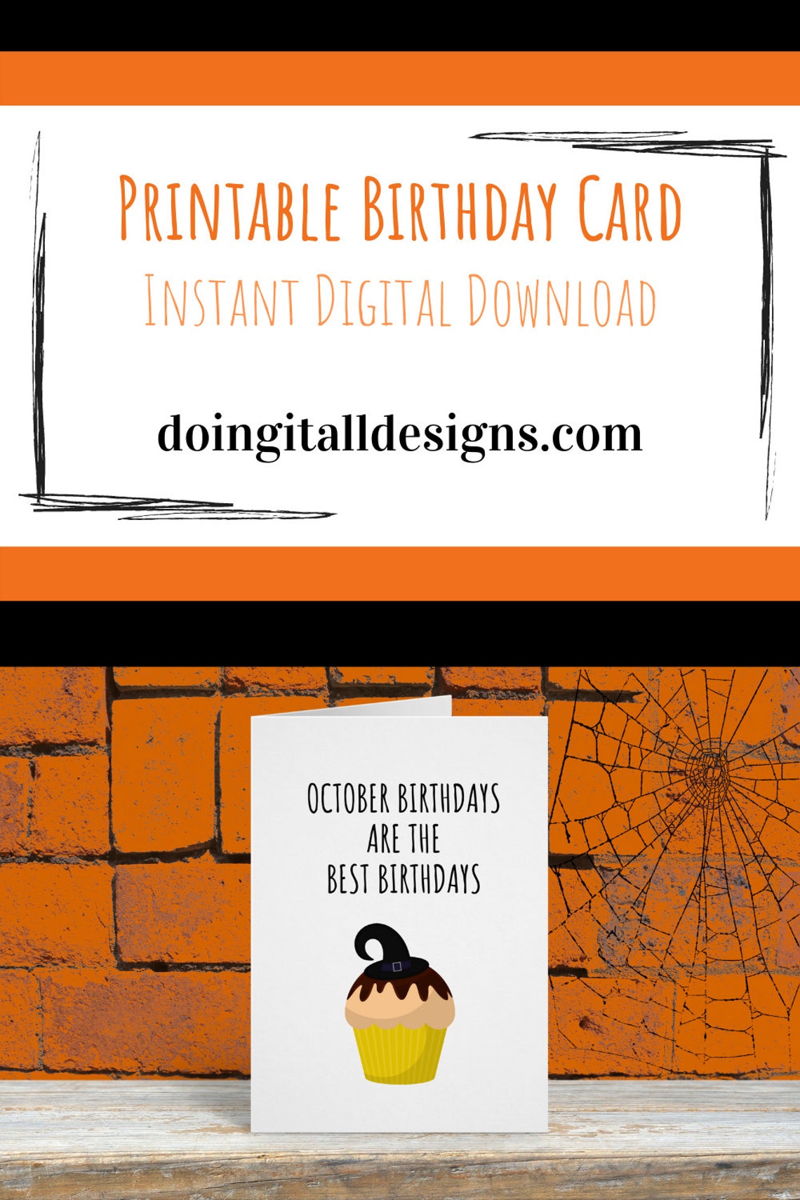 Printable October Birthday Card Halloween Birthday Card | Etsy