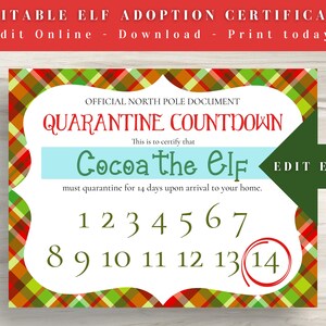 Printable Elf Quarantine Kit, Elf Adoption Certificate, Elf Countdown ...