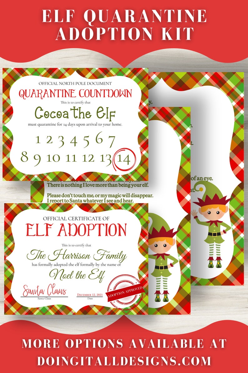 Printable Elf Quarantine Kit, Elf Adoption Certificate, Elf Countdown ...