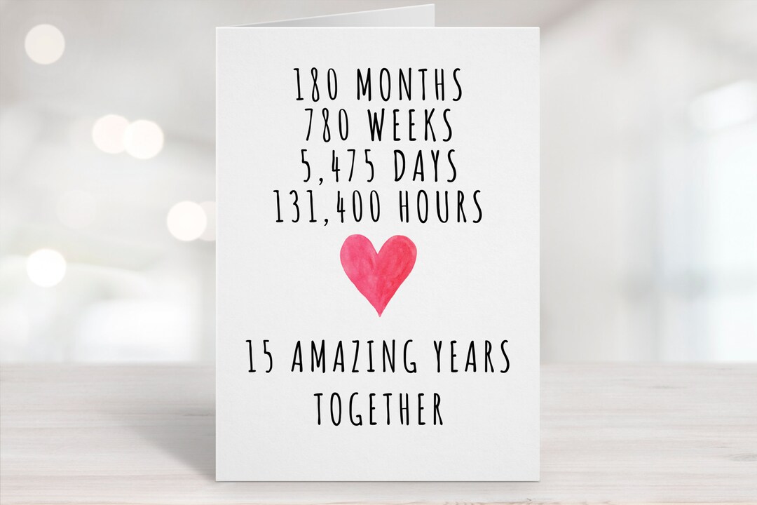 Printable Anniversary Card, 15th Anniversary Card, Fifteenth Year ...